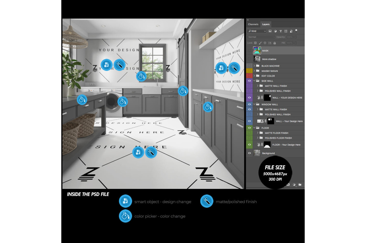Laundry Mockup to change floor and wall surface SM259